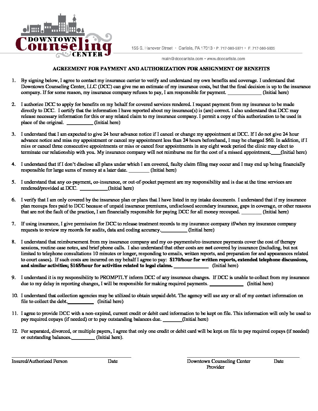 DCC Forms AGREEMENT FOR PAYMENT AND AUTHORIZATION FOR ASSIGNMENT OF ...