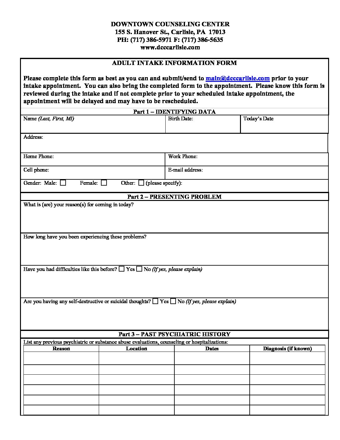 DCC Adult Intake Information Form – Page 1 – Ready 2019