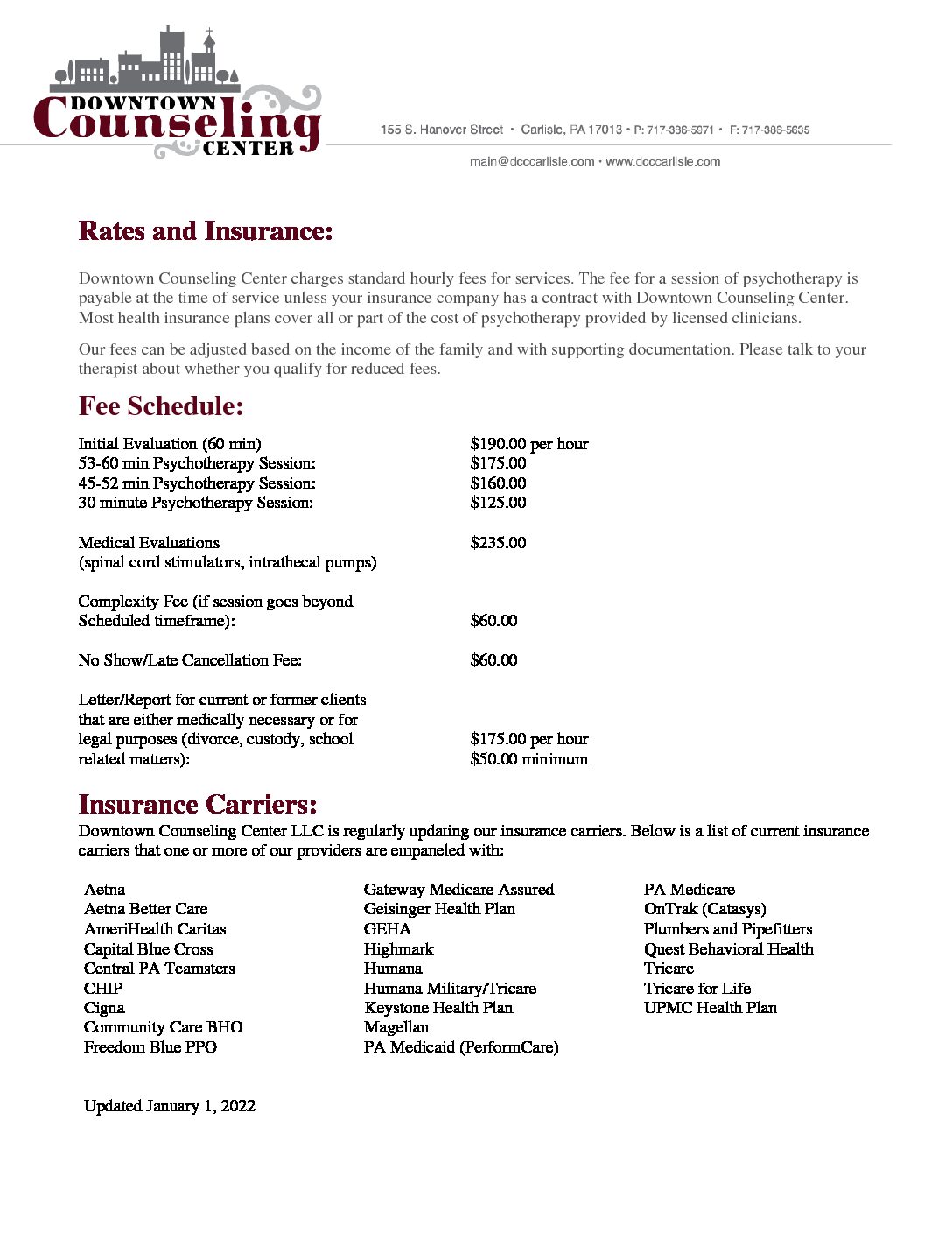 DCC Rate and Insurance Schedule.2022